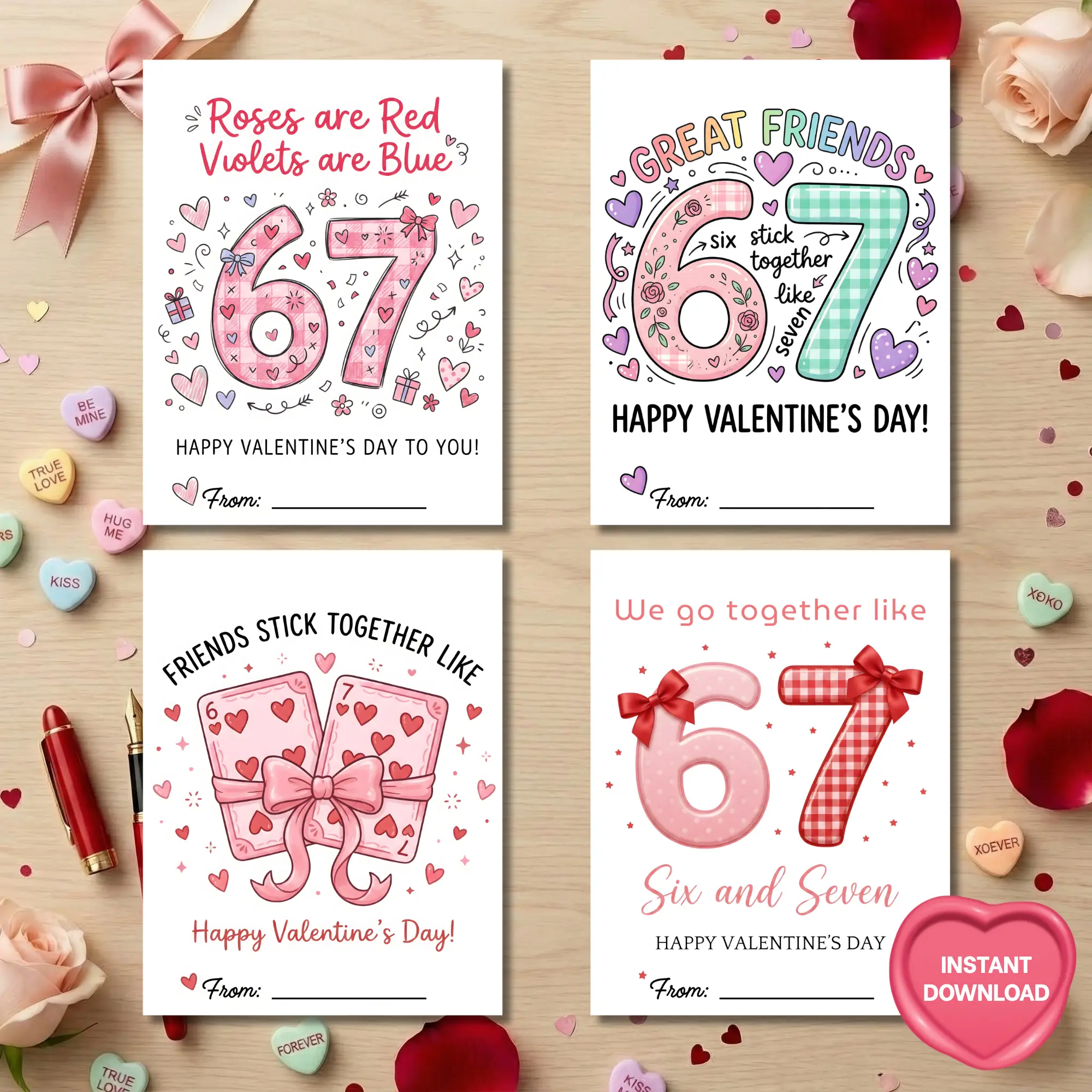Printable 67 Valentine’s Day Cards | Funny Six Seven Slang Classroom ...